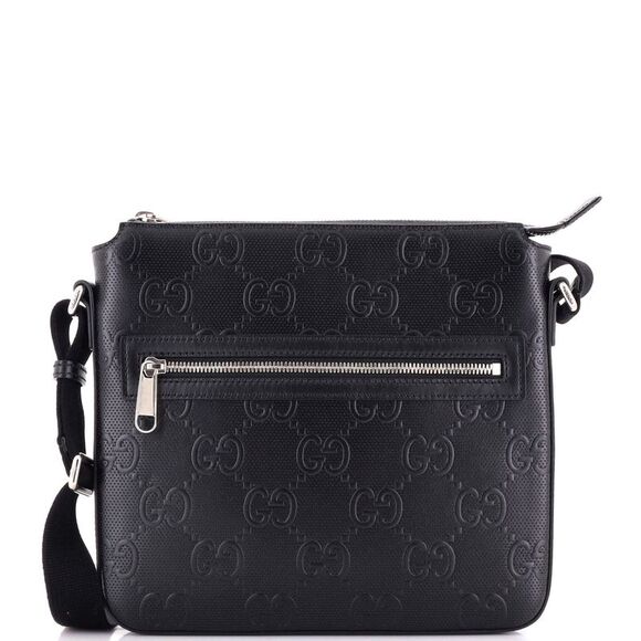 Gucci | Bags | Gucci Front Zip Messenger Gg Embossed Perforated Leather ...